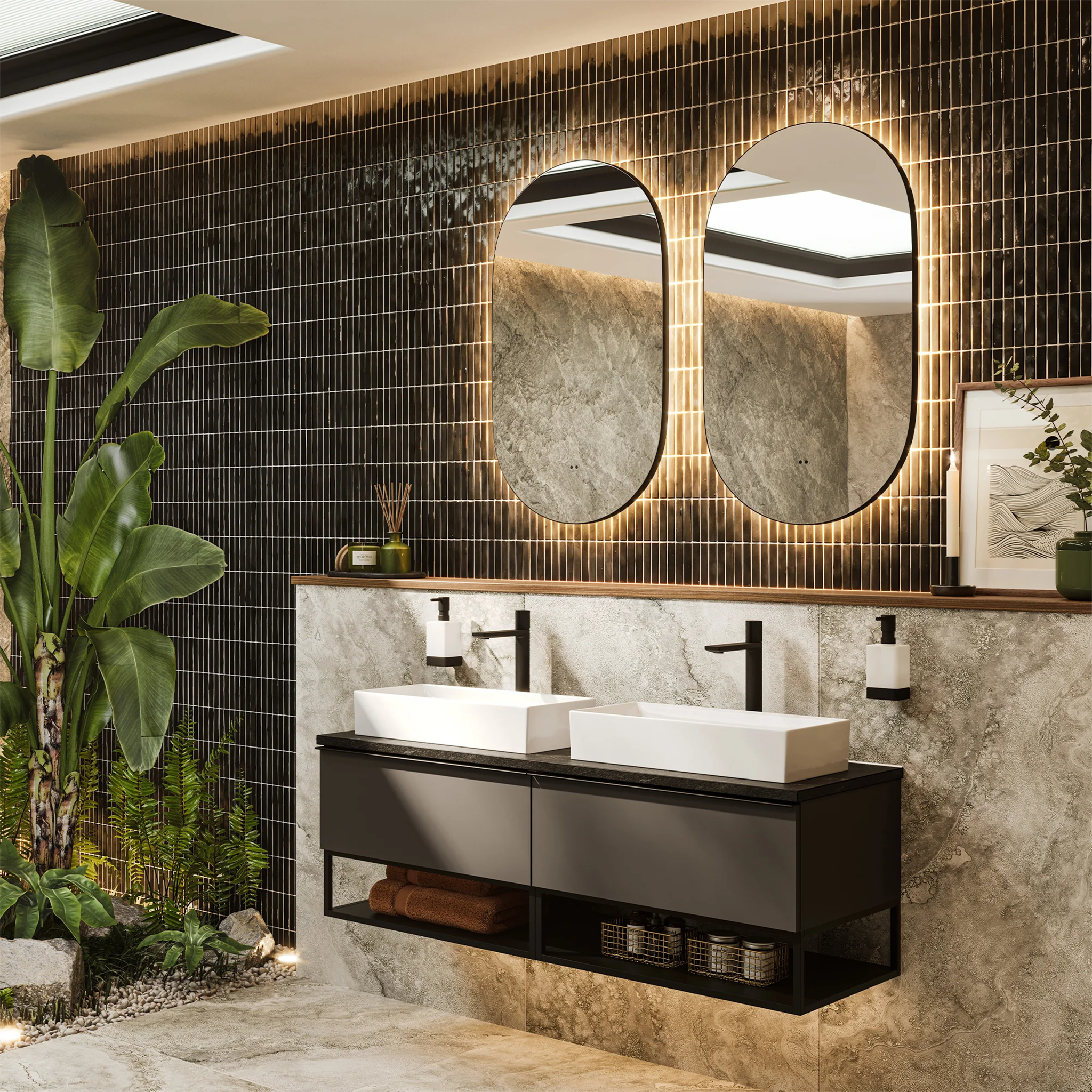 Hib - Arcane Illuminated Frame Bathroom Mirror - Black ...