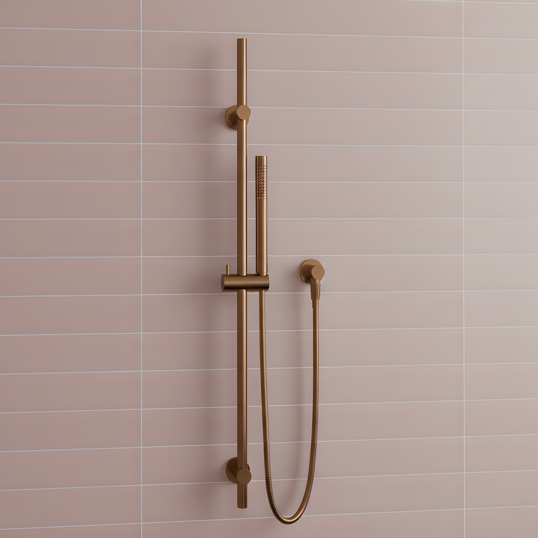 Hib - Rivex Slide Riser Rail Shower Kit with Wall Outlet - Brushed Bro ...